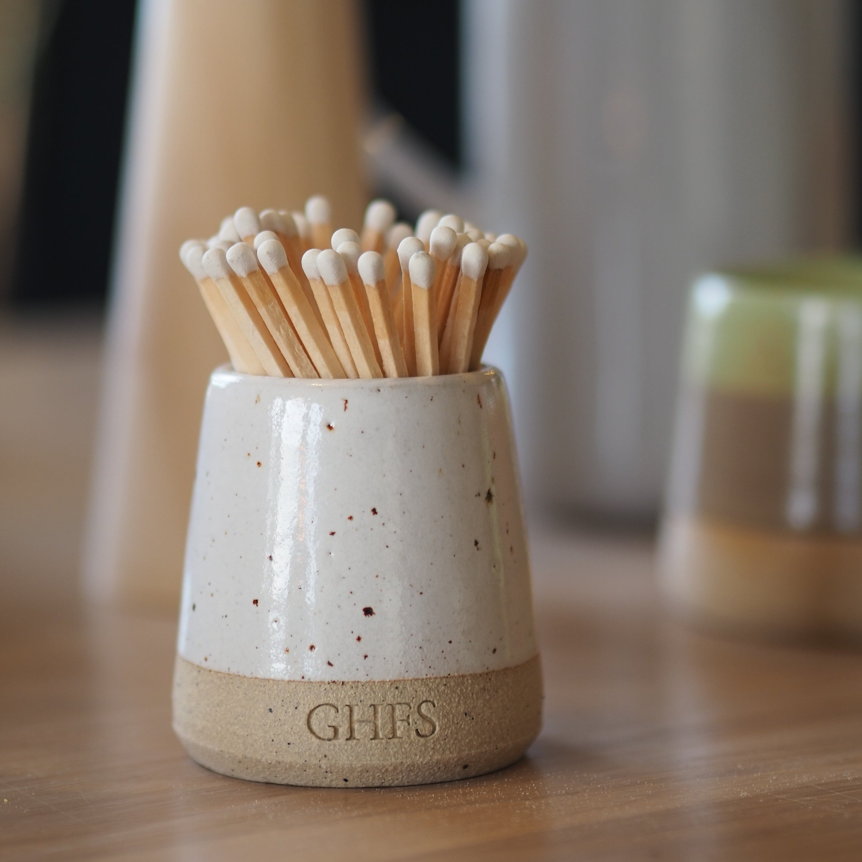 Ceramic Match Pot - White Speckle – Great House Farm Stores