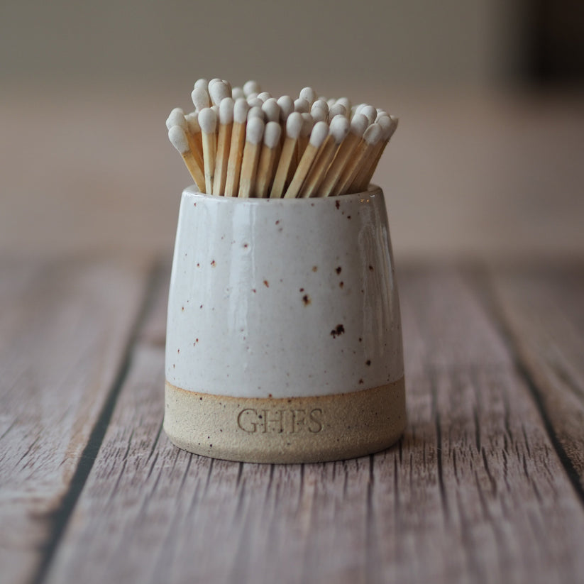 Ceramic Match Pot - White Speckle – Great House Farm Stores